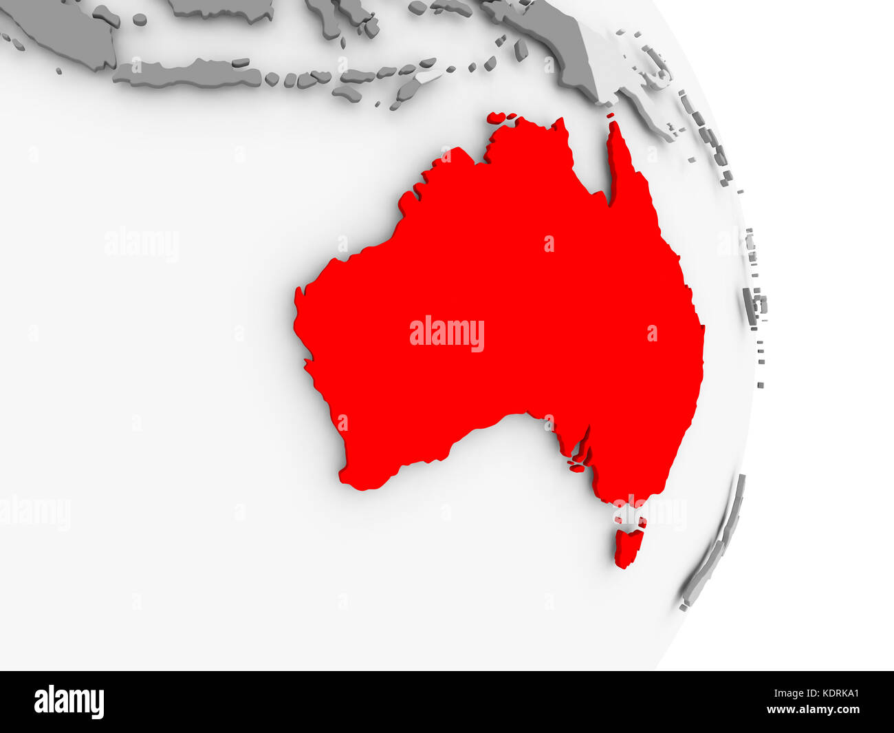 Australia highlighted in red on grey political globe. 3D illustration ...