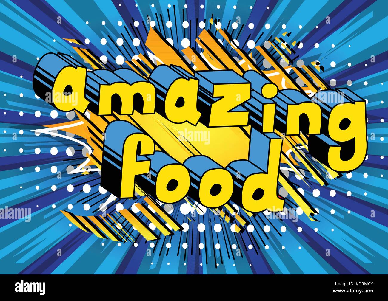 Amazing Food - Comic book style phrase on abstract background Stock ...