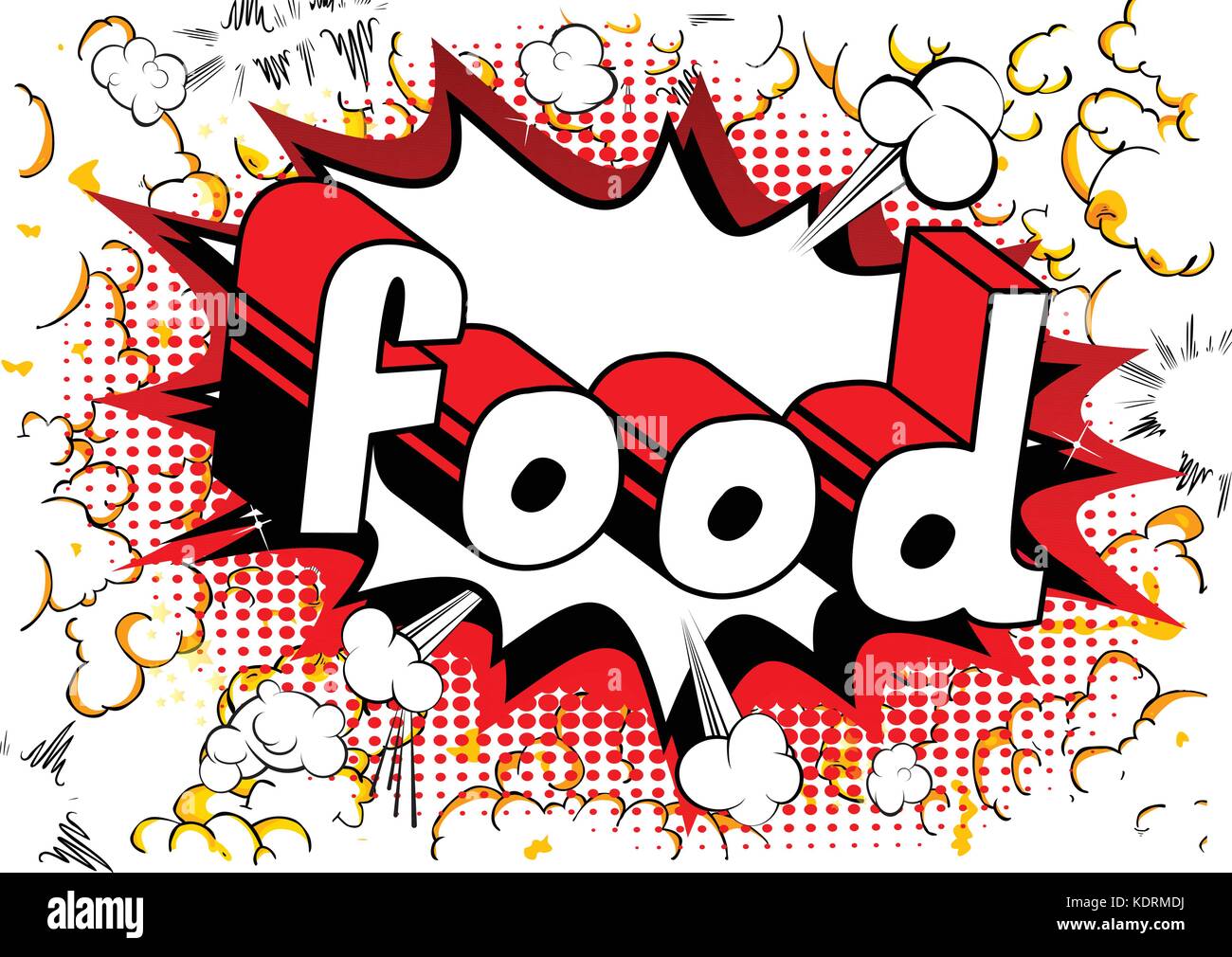 Food - Comic book style phrase on abstract background Stock Vector ...
