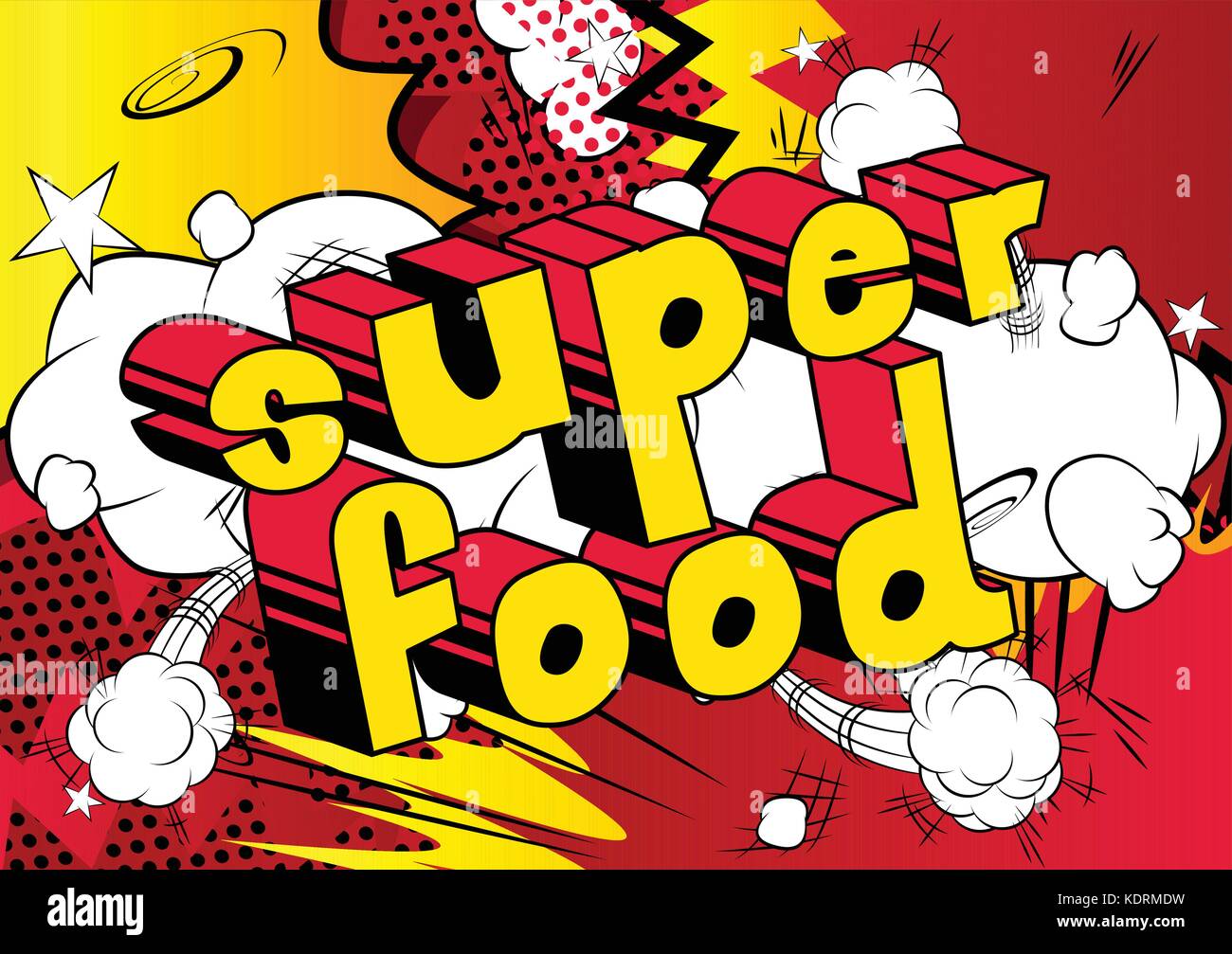 Super Food - Comic book style phrase on abstract background Stock ...