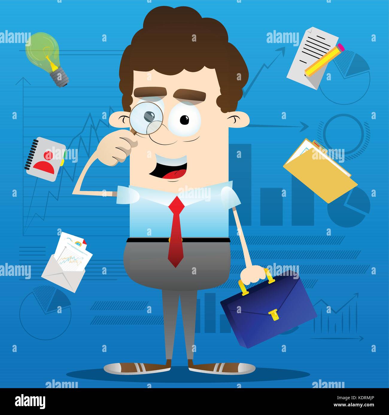 Businessman looking for investment opportunity. Vector illustration of ...