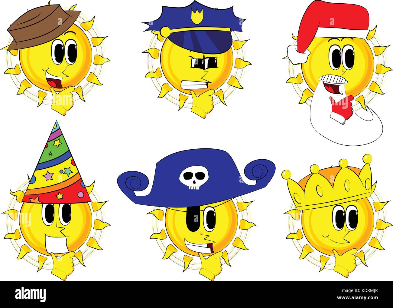 Cartoon sun thinking. Collection with costume. Expressions vector set ...