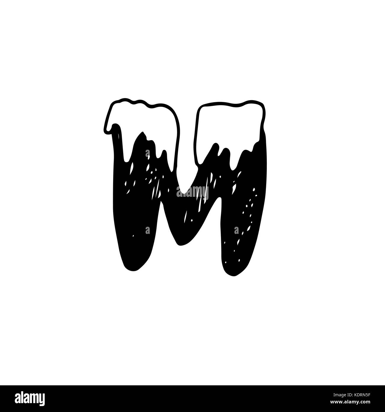 M. Christmas snowy alphabet. Christmas font with snow. Handdrawn ...