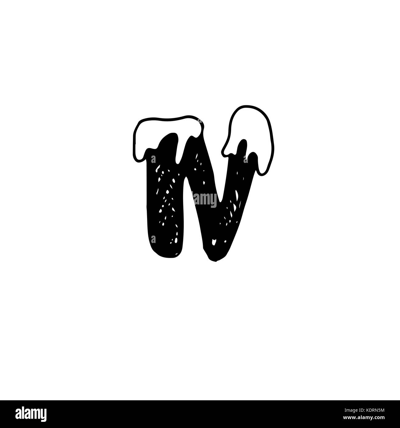 N. Christmas snowy alphabet. Christmas font with snow. Handdrawn ...