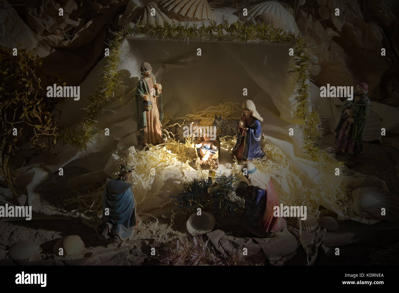 Nativity scene during an exposition of creches in the French village of ...