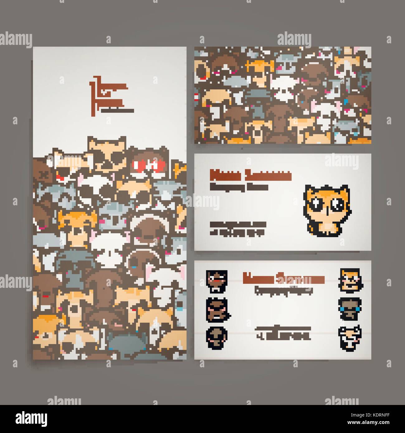 Set of card templates with cute cartoon cats and dogs with different ...