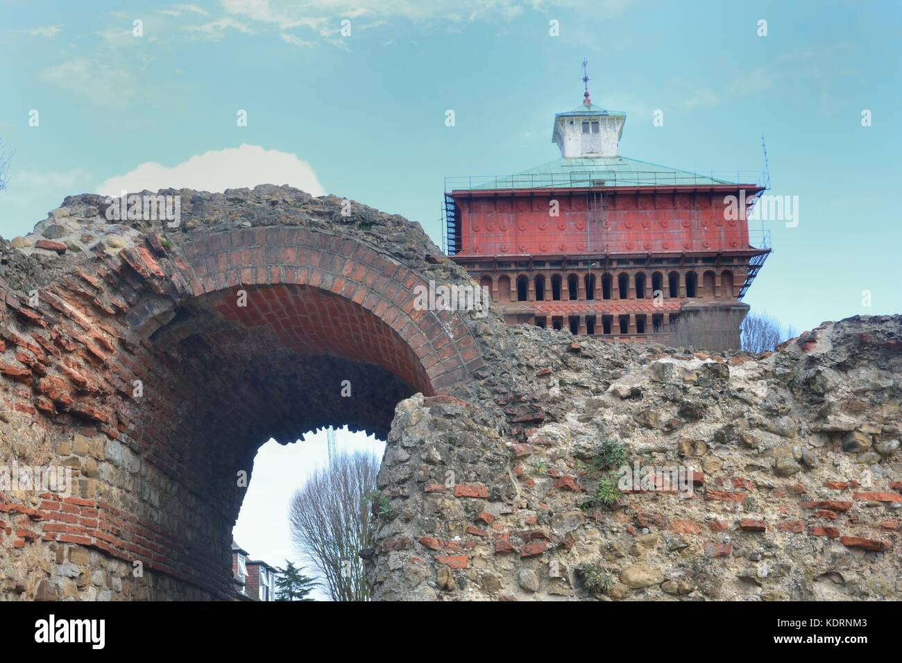 Roman Wall and jumbo water tower Colchester Stock Photo - Alamy