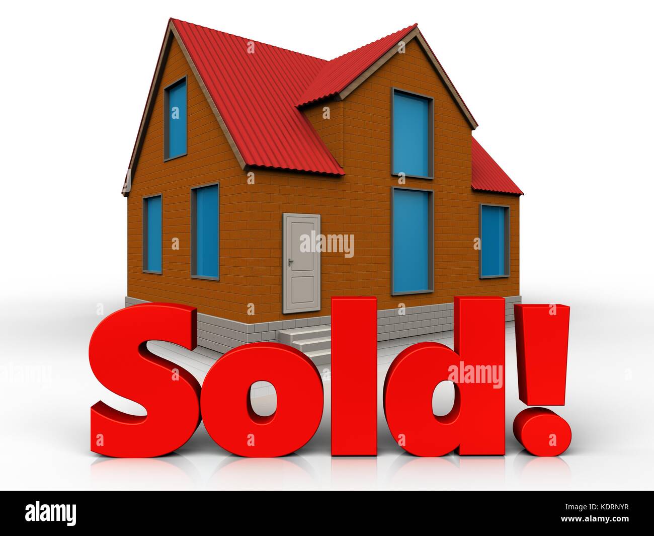3d illustration of cottage with sold sign over white background Stock ...