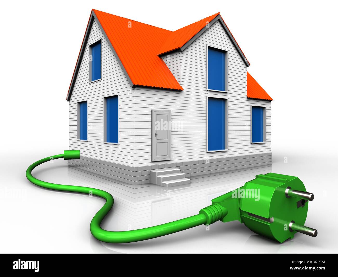3d illustration of house with power cord over white background Stock ...
