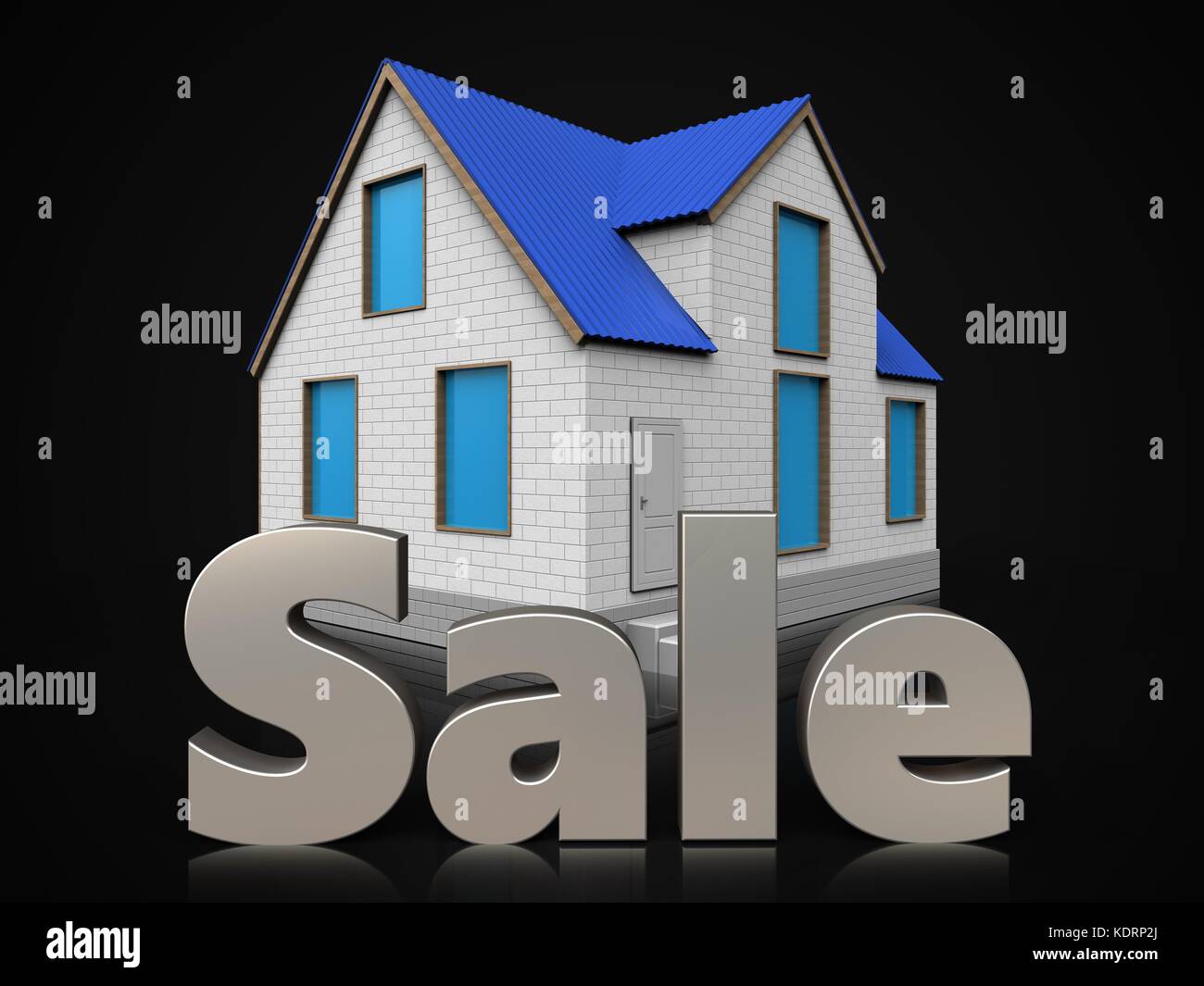 3d illustration of home with sale sign over black background Stock ...