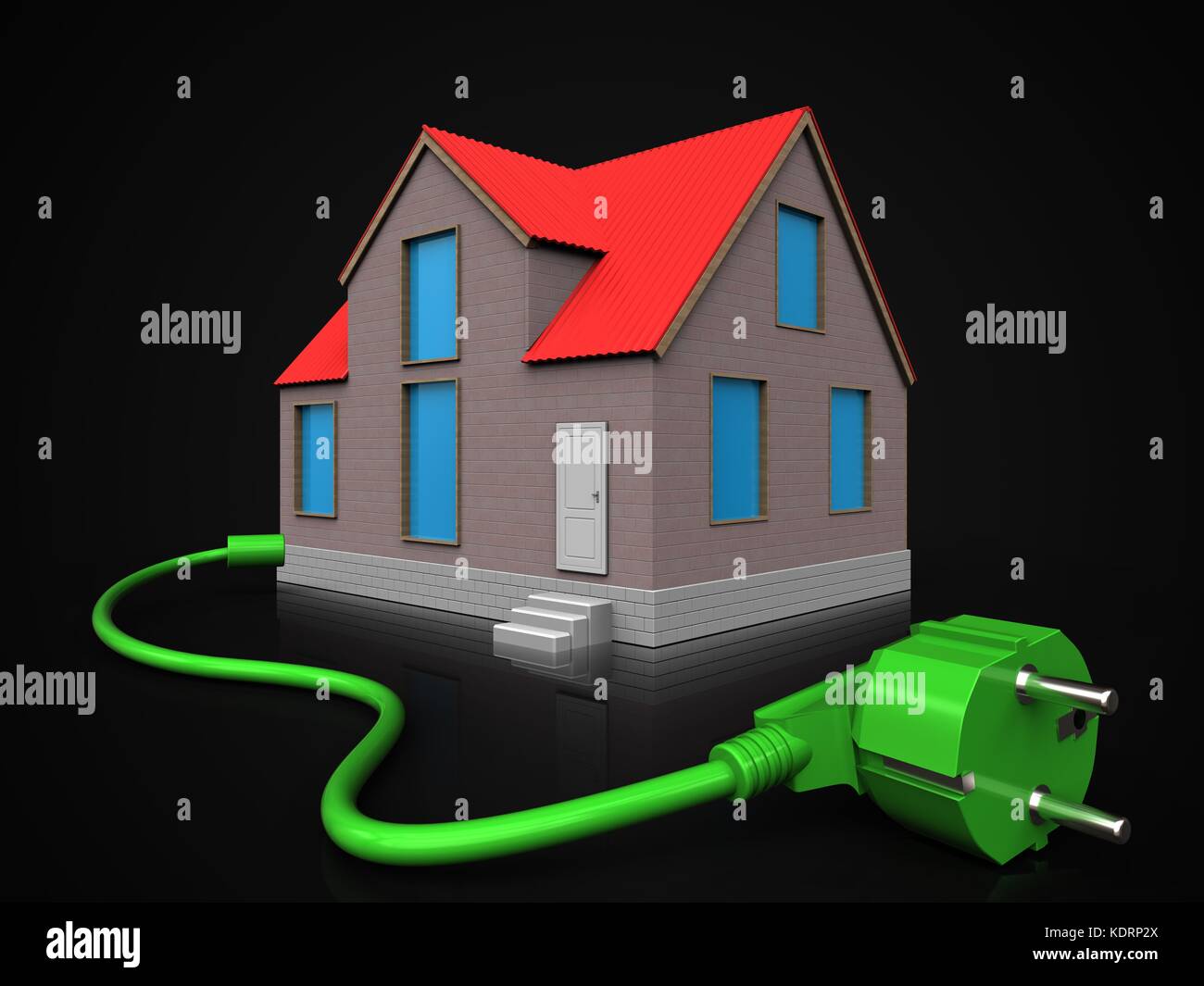 3d illustration of house with power cord over black background Stock ...