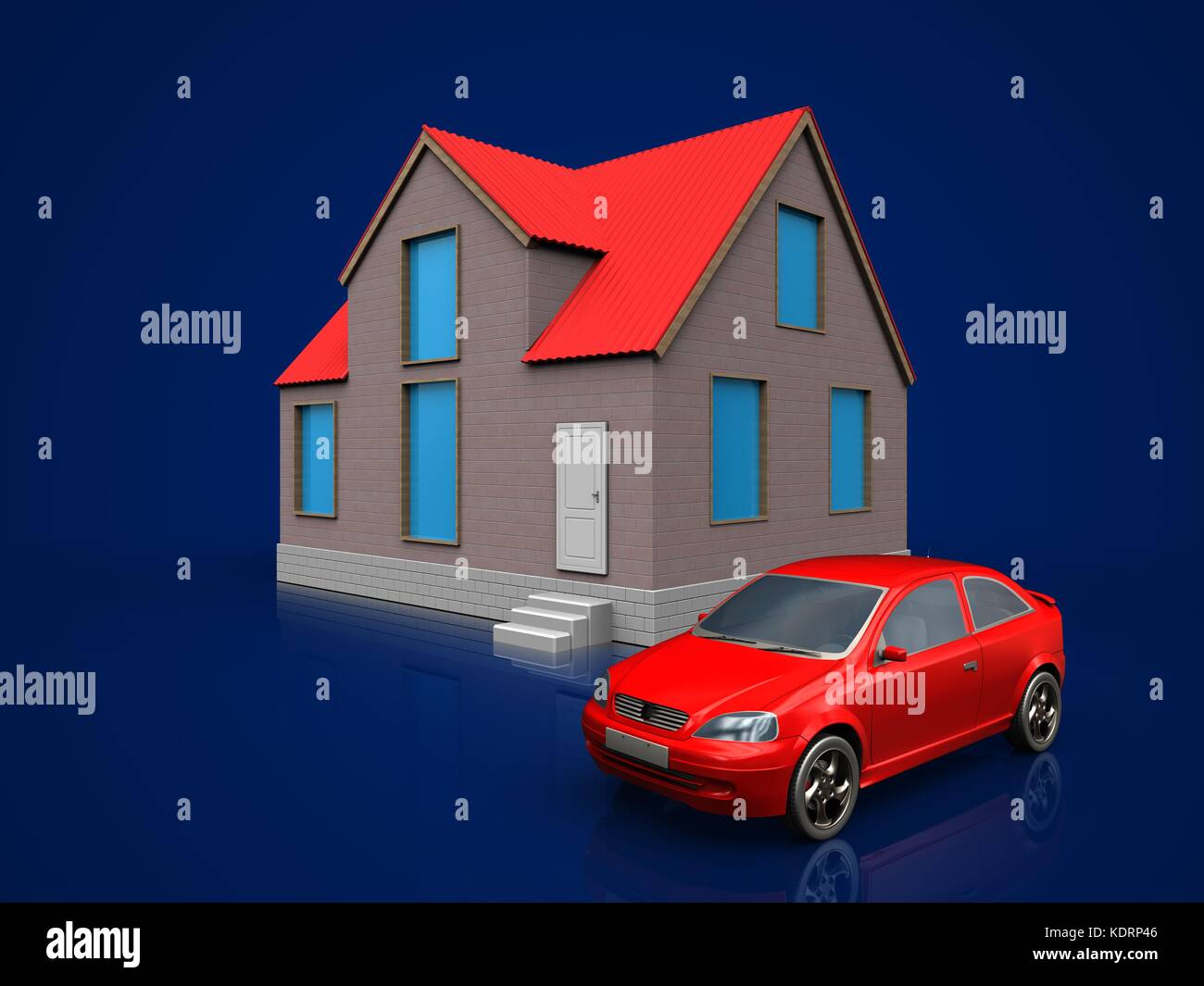 3d illustration of house with car over dark blue background Stock Photo ...