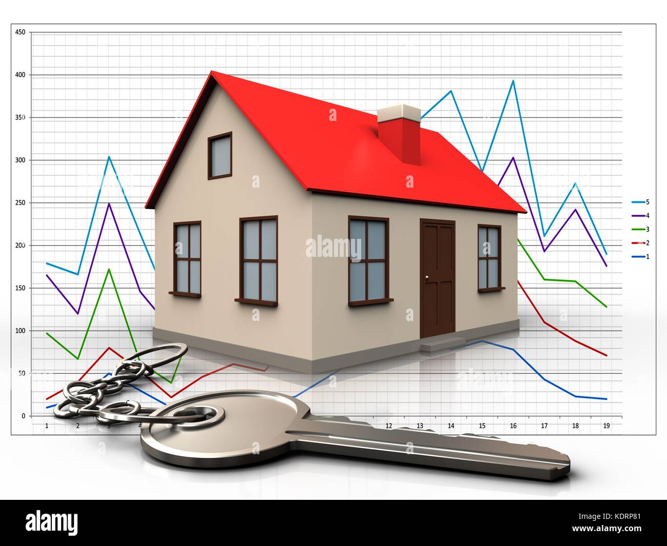 3d illustration of house with key over diagram background Stock Photo ...