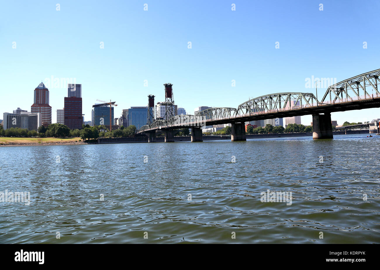 downtown Portland at Hawthorne bridge Stock Photo - Alamy