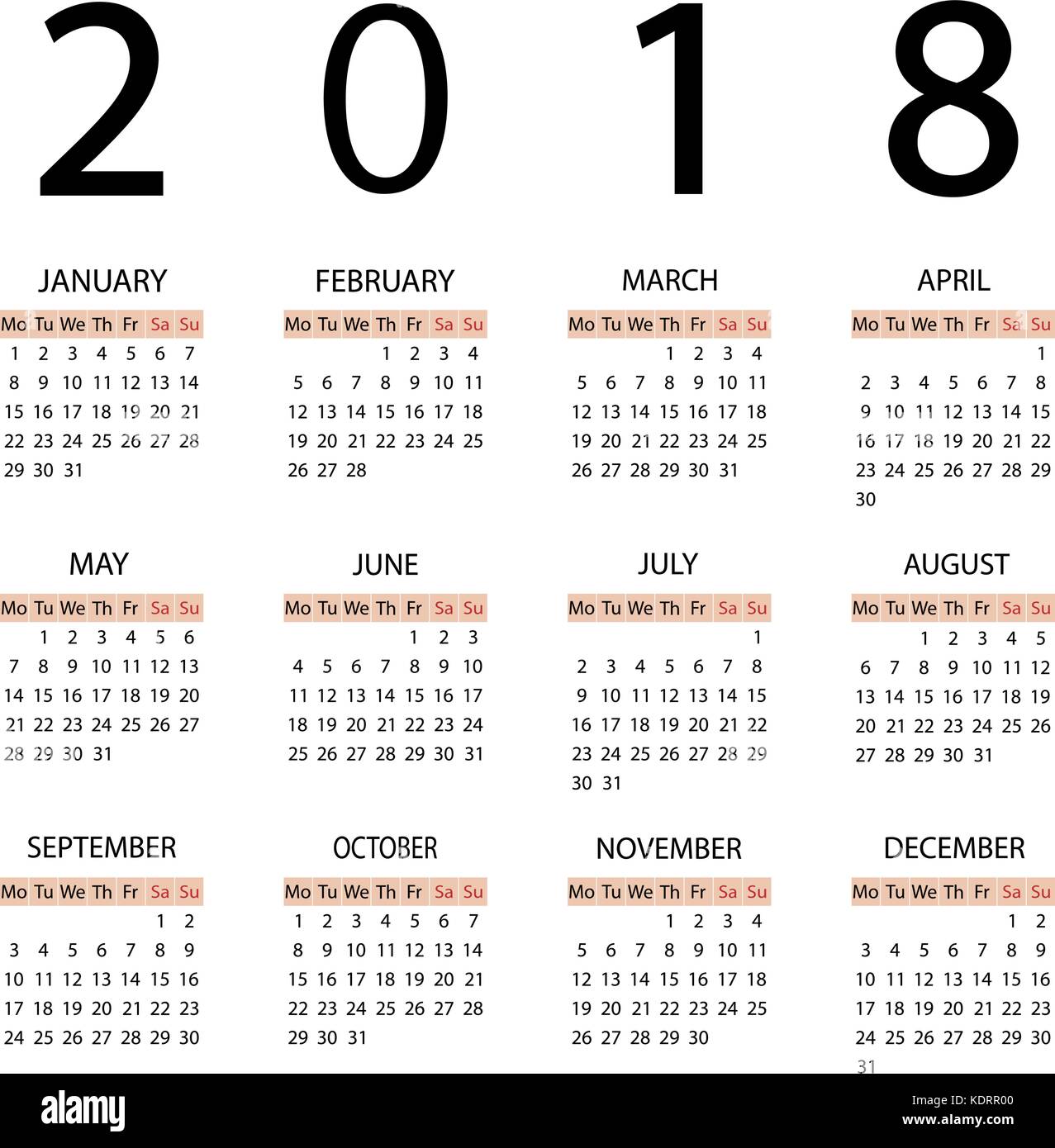 2018 calendar vector Cut Out Stock Images & Pictures - Alamy