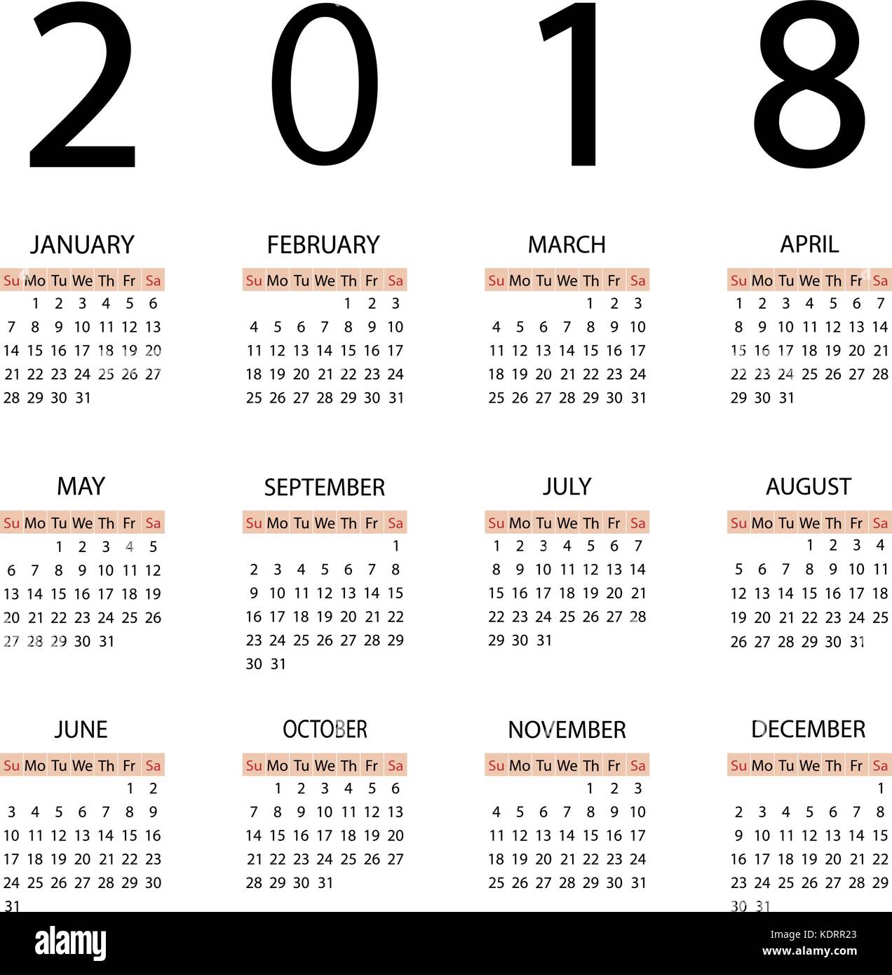 Calendar 2018 Stock Vector Images - Alamy