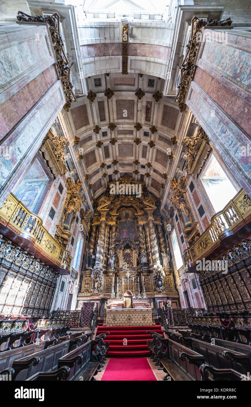 Main altar and chancel of Roman Catholic Se Cathedral in Porto city on ...