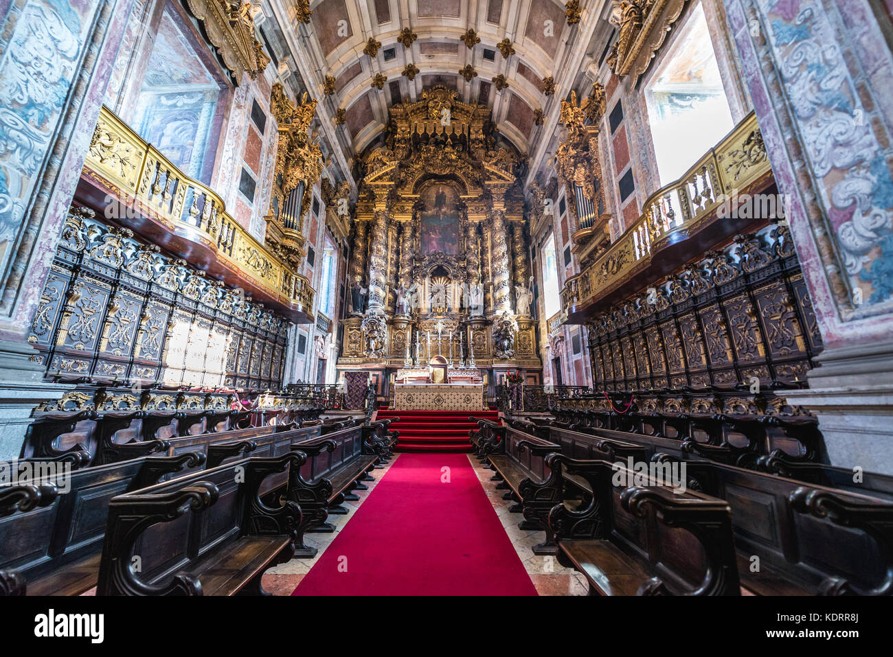 Main altar and chancel of Roman Catholic Se Cathedral in Porto city on ...