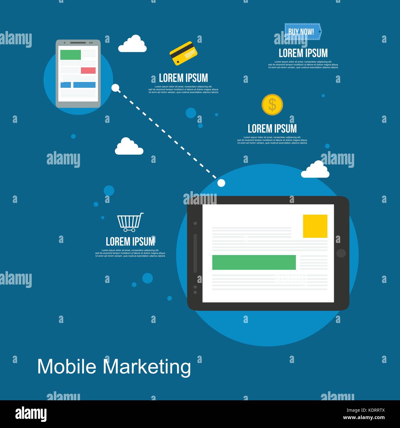 Mobile marketing flat design on blue background Stock Vector Image ...