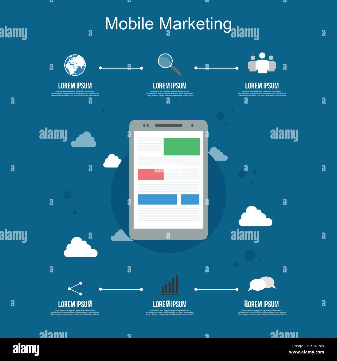 Mobile marketing flat design on blue background Stock Vector Image ...