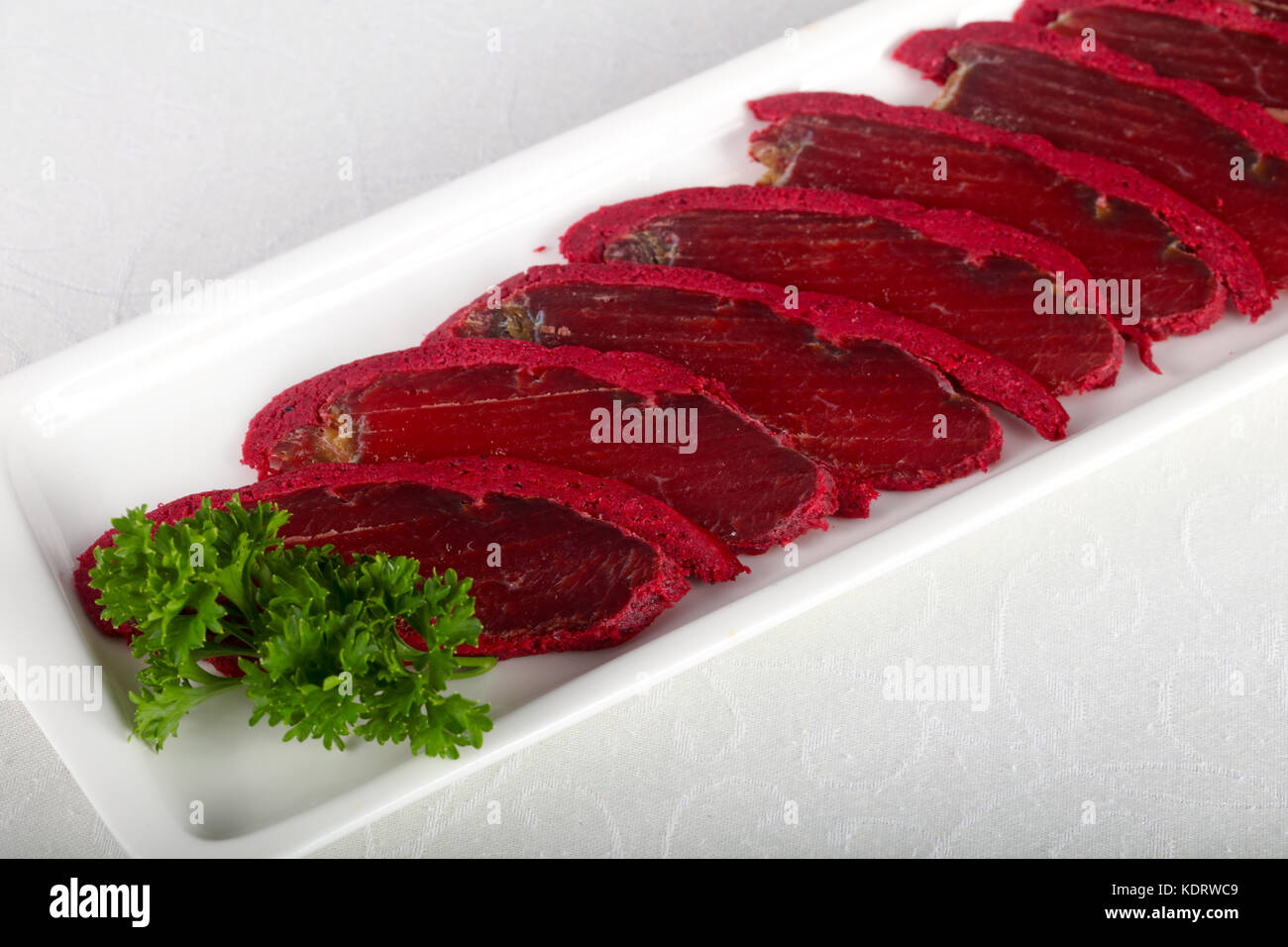 Beef basturma meat Stock Photo - Alamy