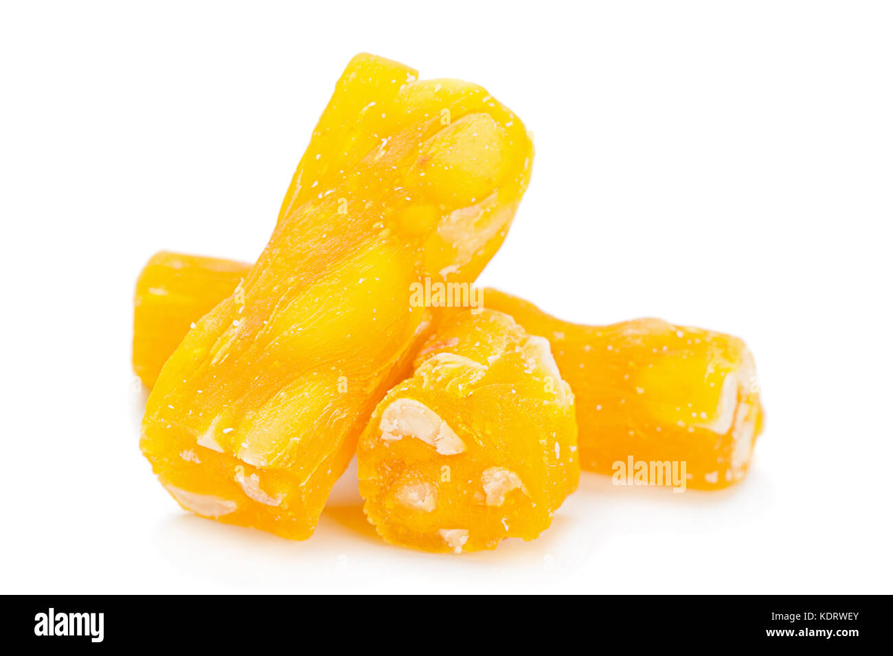 Turkish delight yellow stick sweet food isolated on white background ...