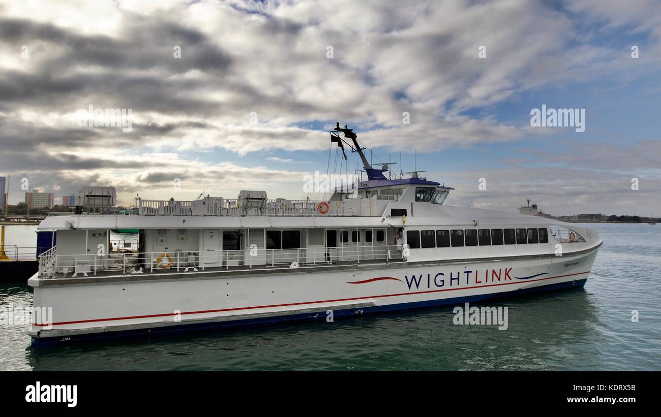 Wightlink ferry HSC Wight Ryder in Portsmouth Harbour Stock Photo - Alamy