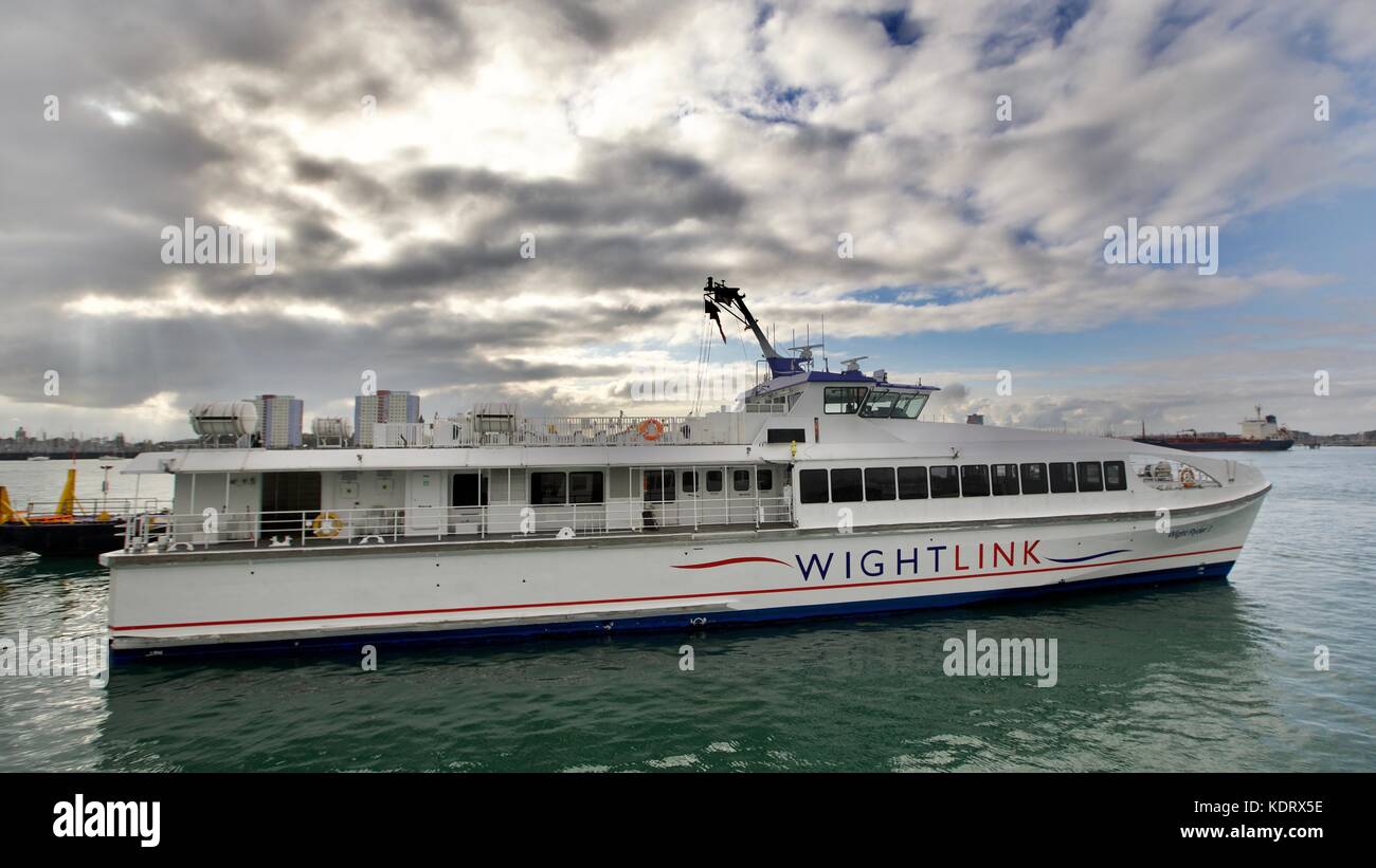 Wightlink ferry HSC Wight Ryder in Portsmouth Harbour Stock Photo - Alamy
