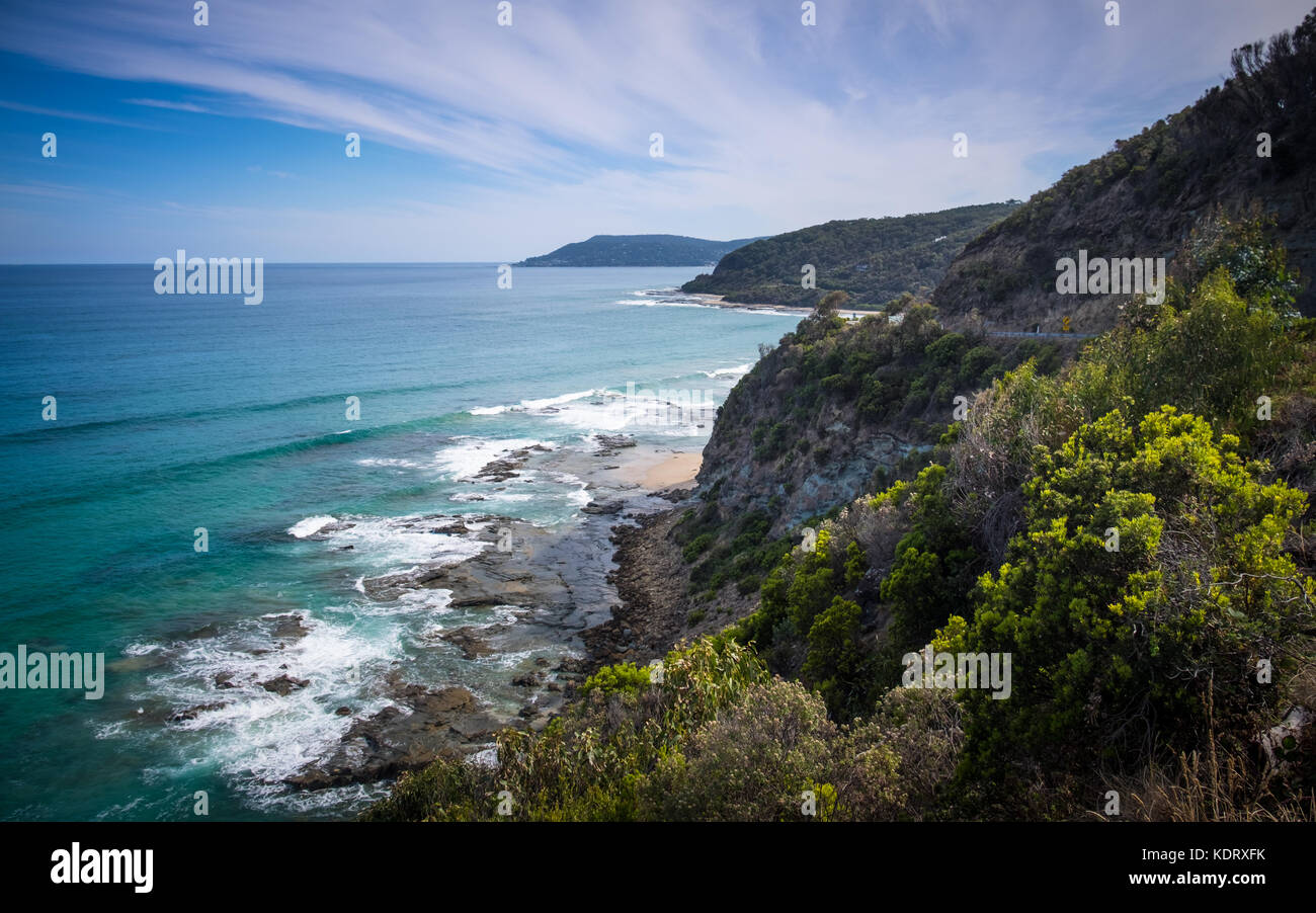 The view from Big Hill along the famous Great Ocean Road in Victoria ...