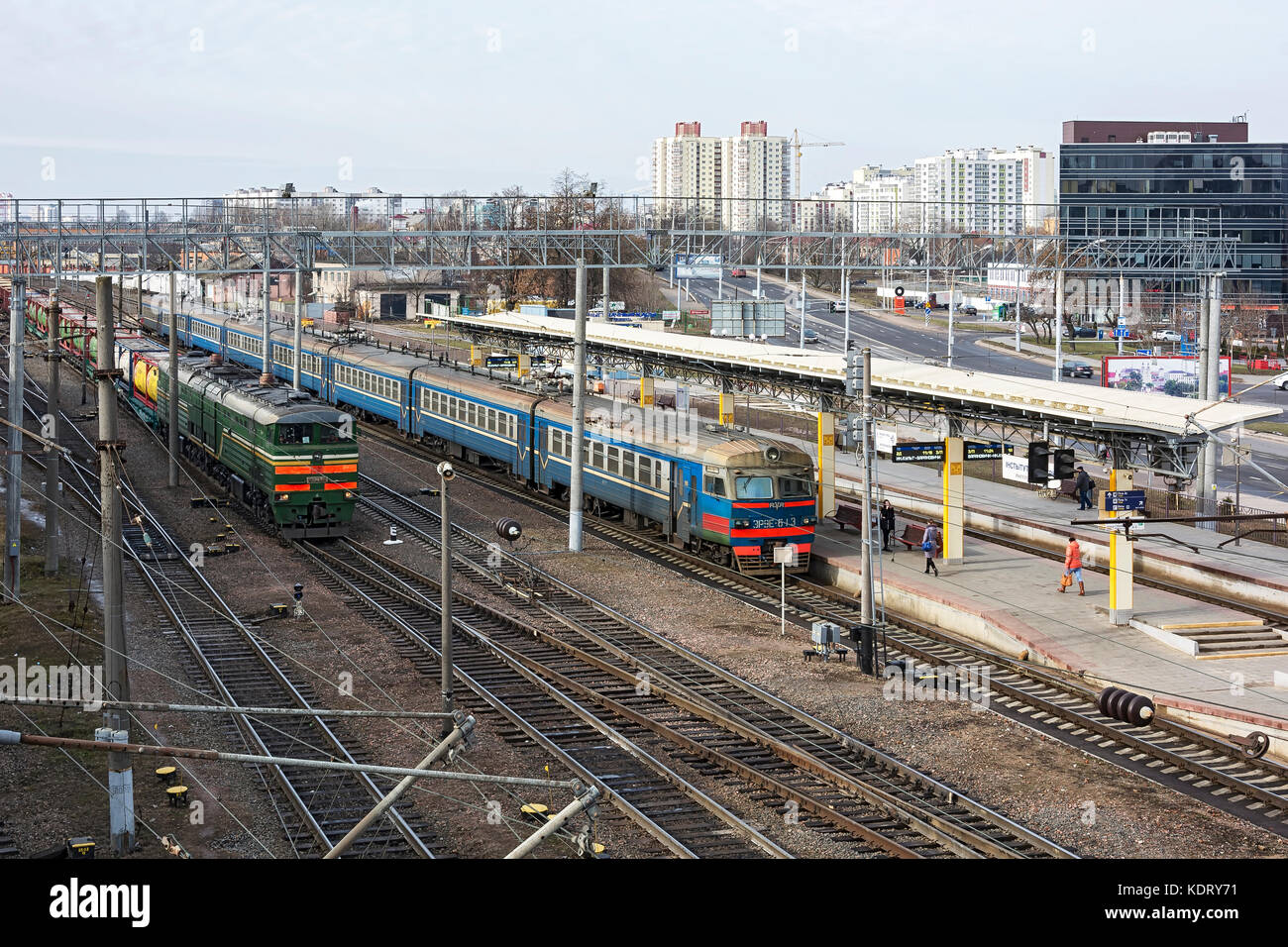 Belarus, Minsk - 03/04/2017: Railway station. Suburban train and ...