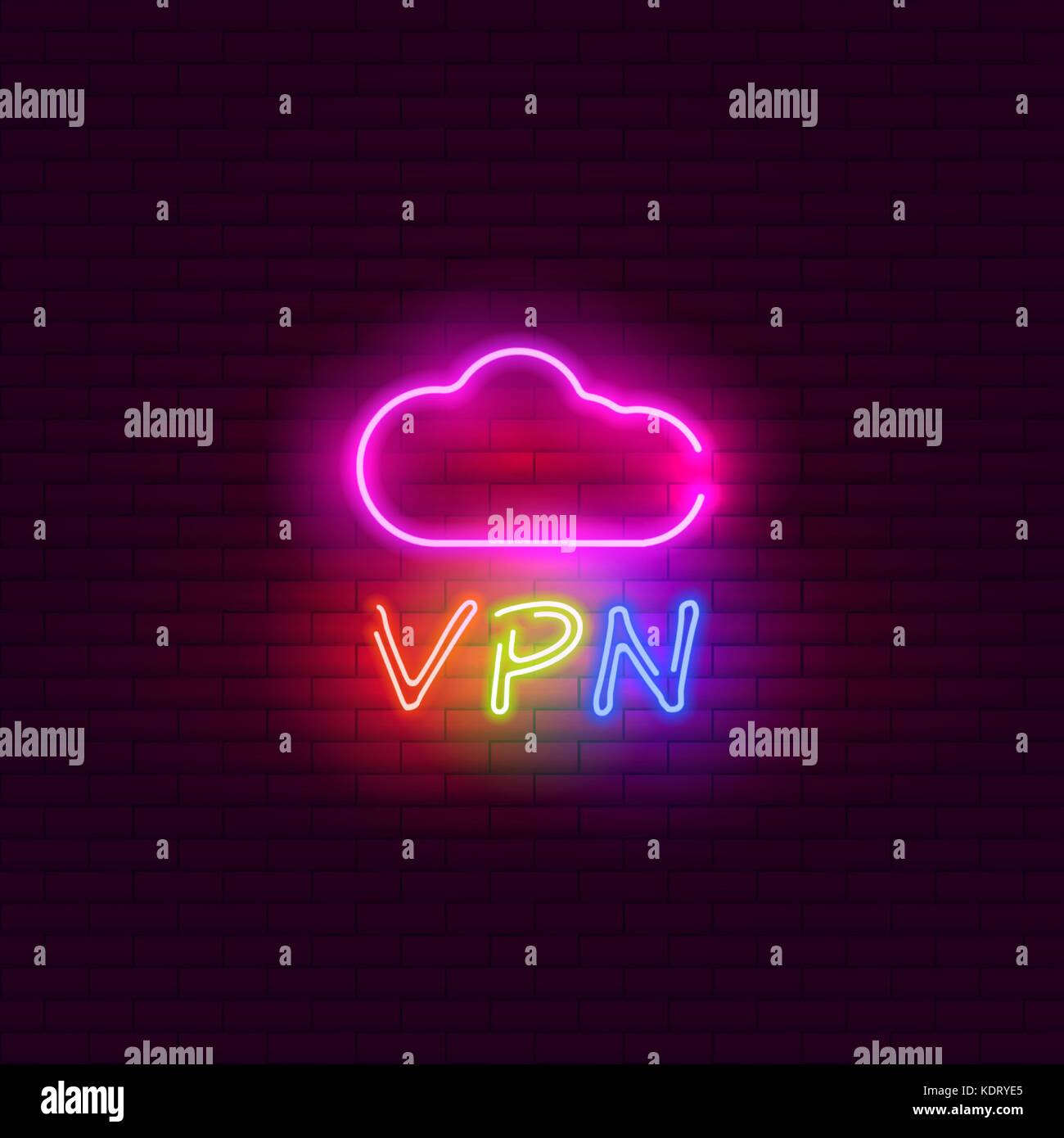 VPN. Cloud. Neon sign, bright signboard, light banner Stock Vector ...