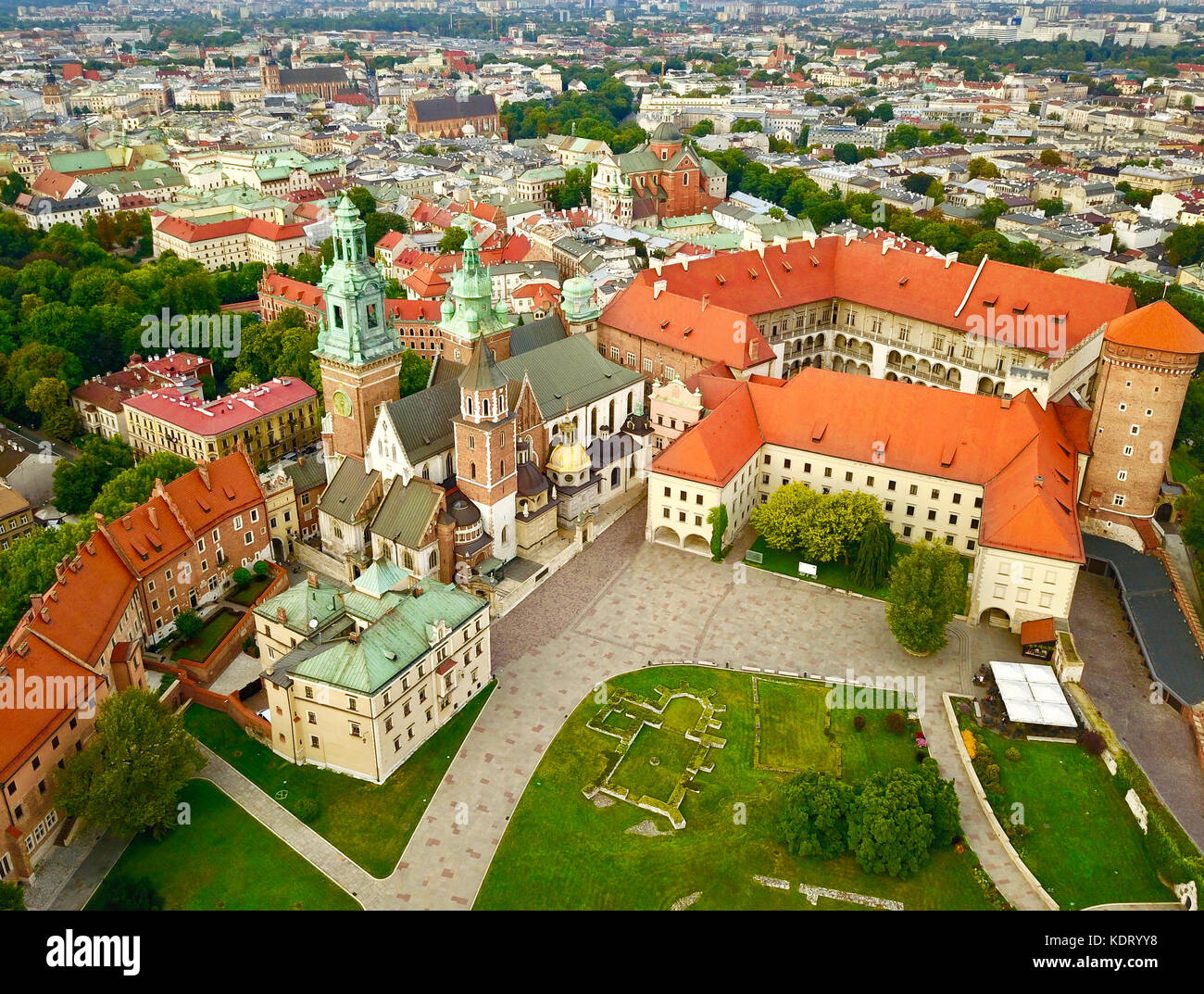 View from the heights of Wawel Castle in the historic center of Krakow ...