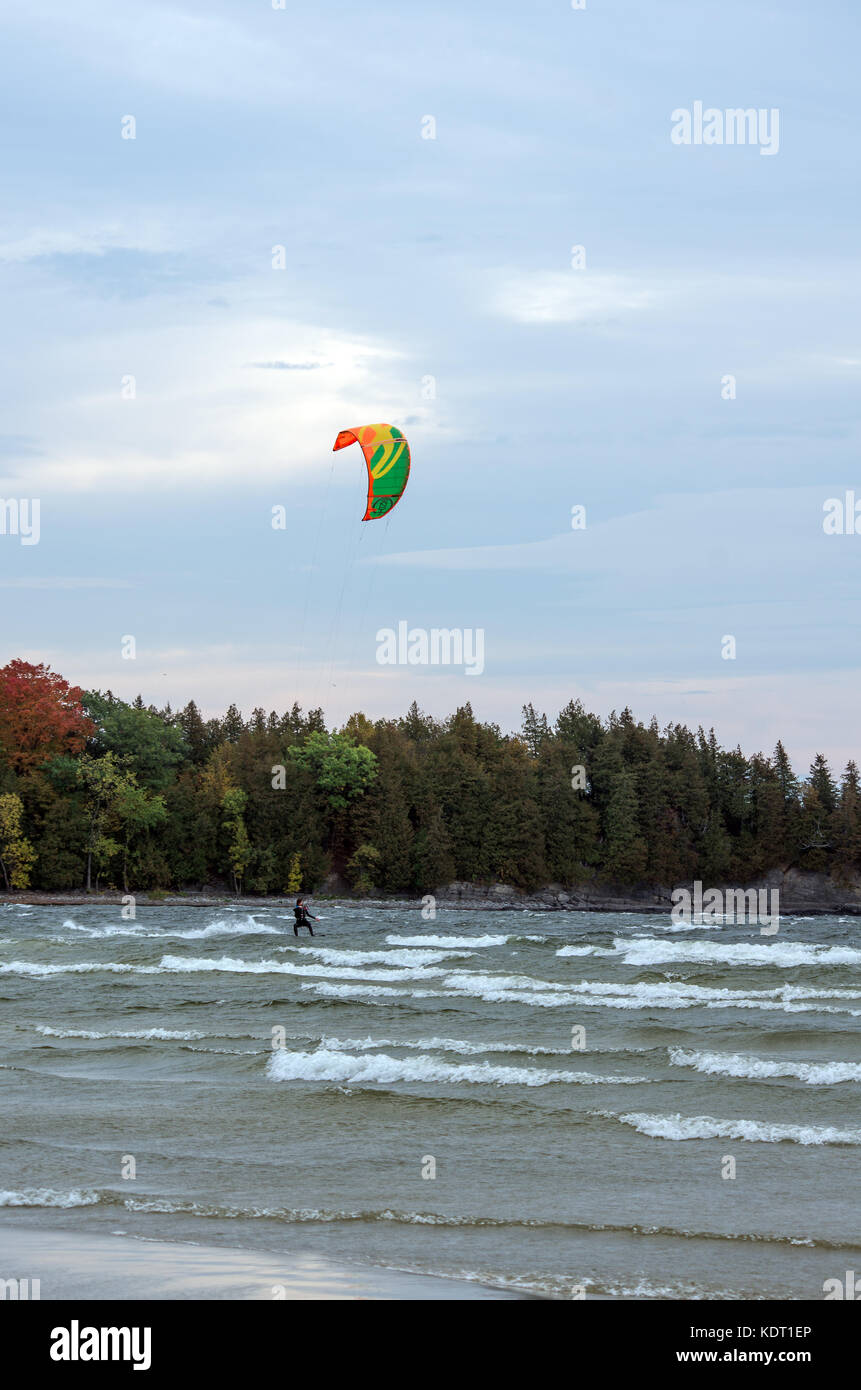 Kite surfing on a windy bay of Lake Champlain Stock Photo - Alamy