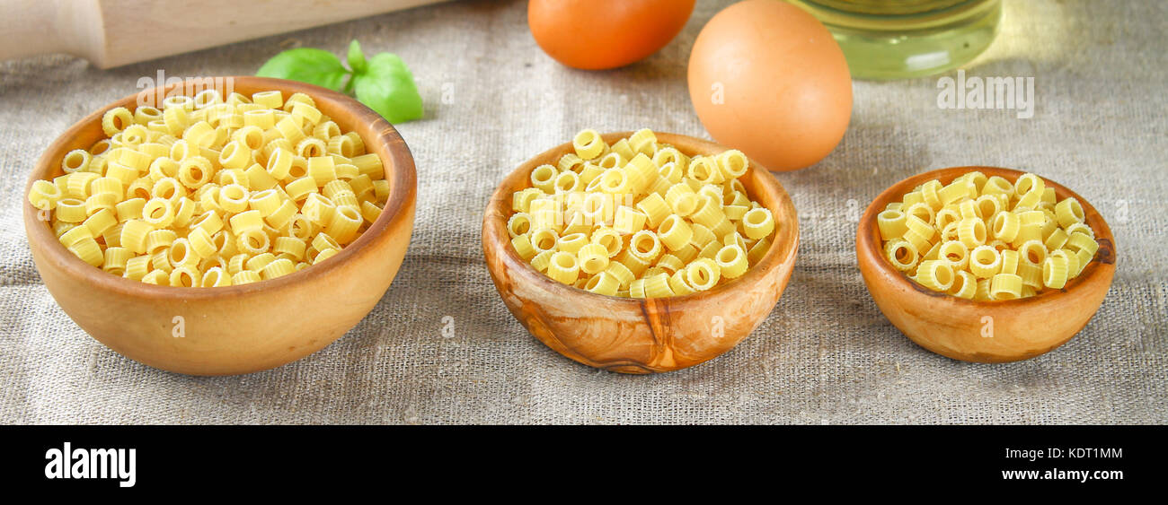 Ditalini macaroni. Pasta rings. Tubettini and thimbles. Anellini Stock ...