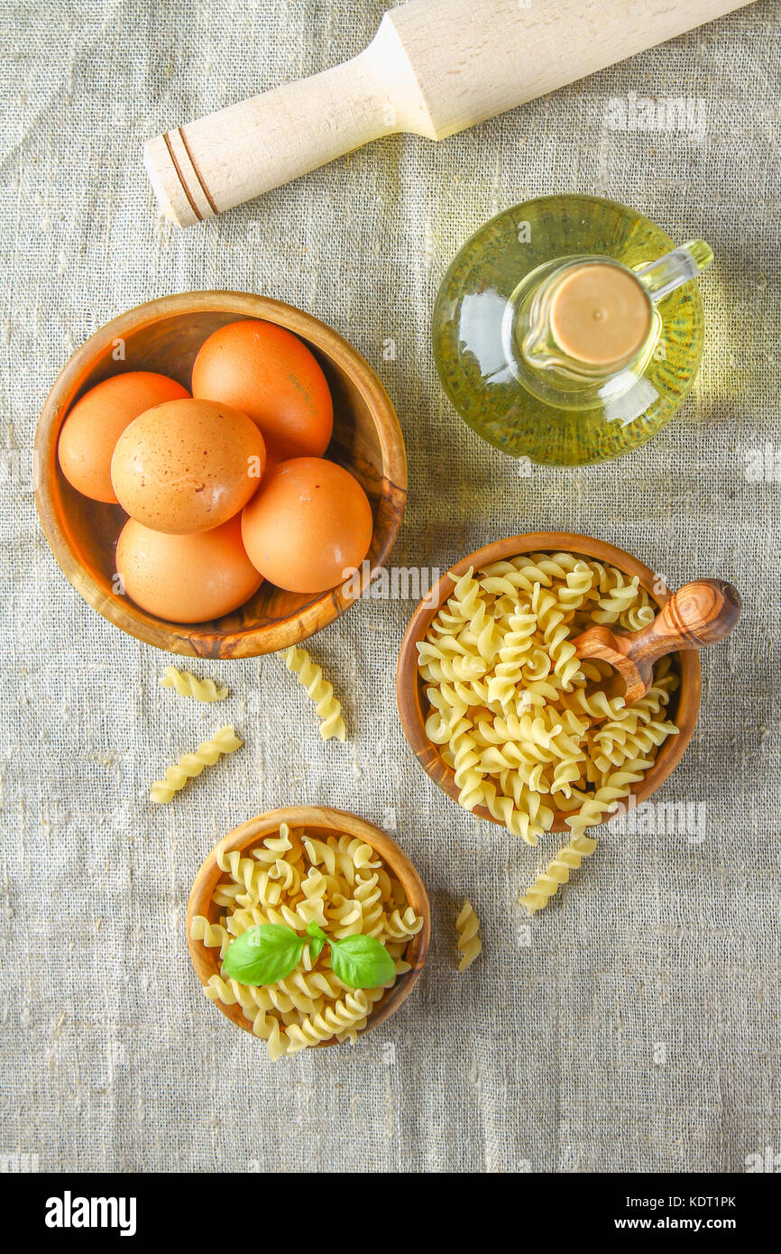 Helix- or corkscrew-shaped pasta. Rotini macaroni. Related to fusilli ...