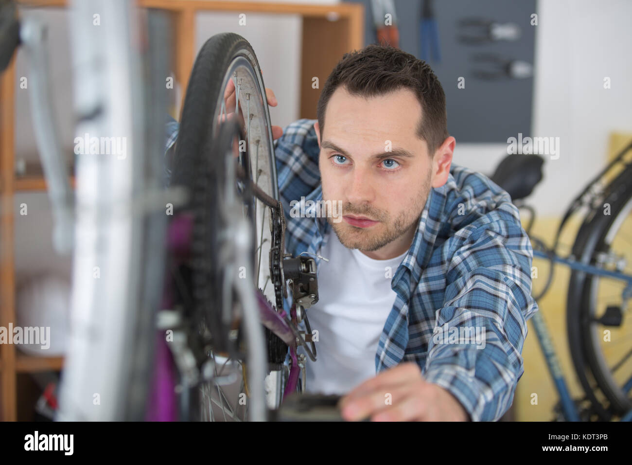 man fixing a bike Stock Photo - Alamy