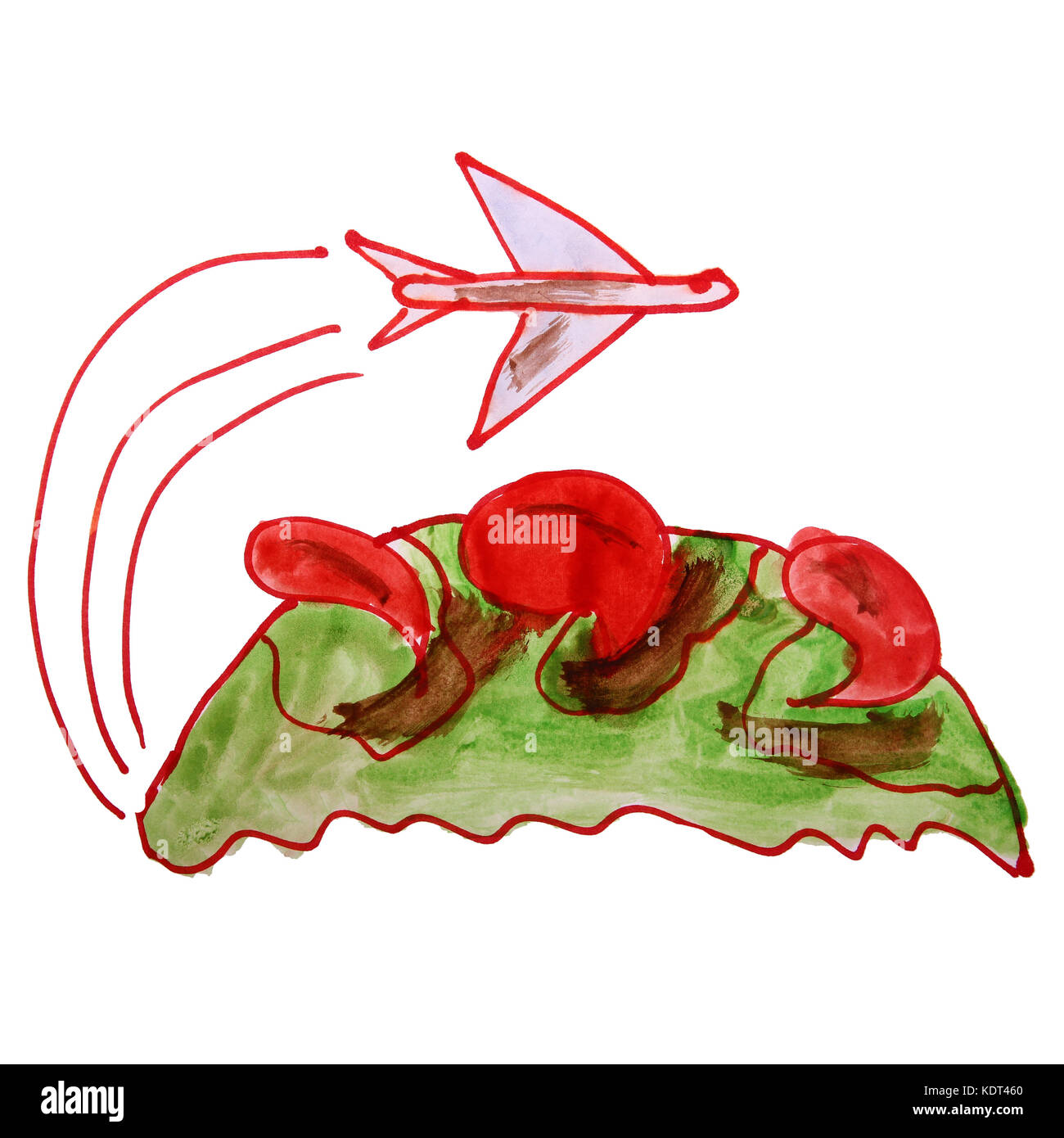 drawing cartoon kids watercolor flight on a white background Stock ...