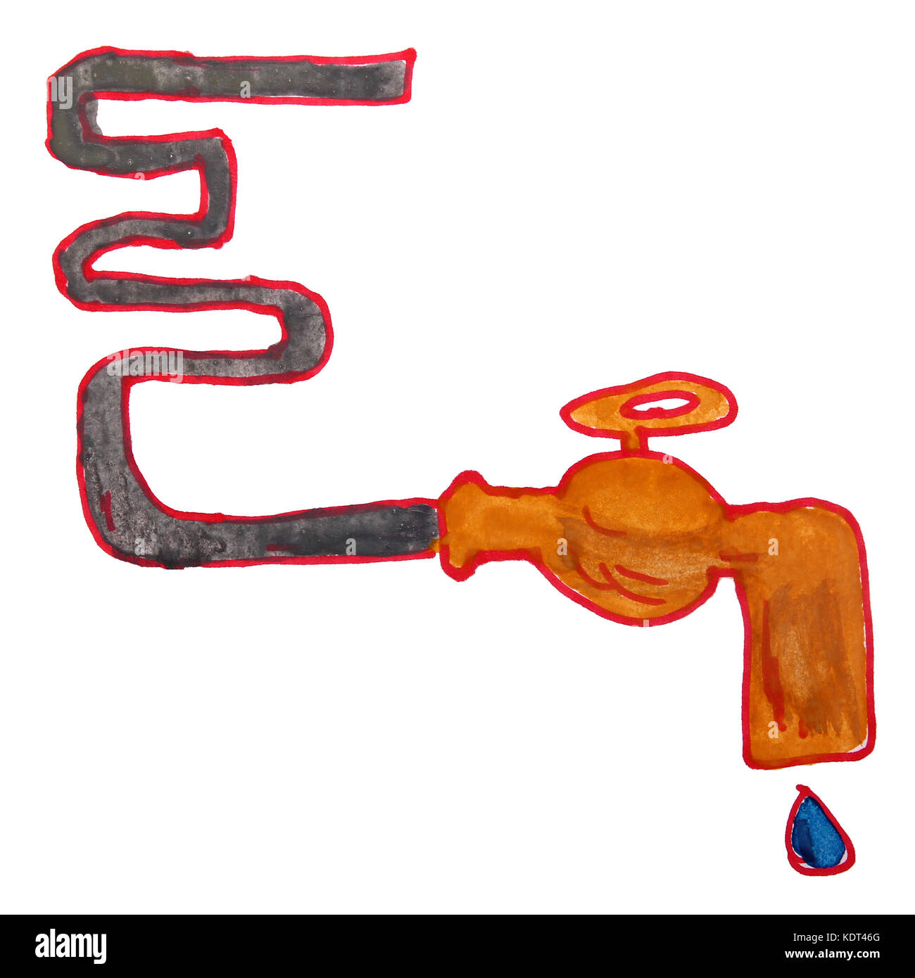 drawing cartoon kids watercolor plumbing on a white background Stock ...