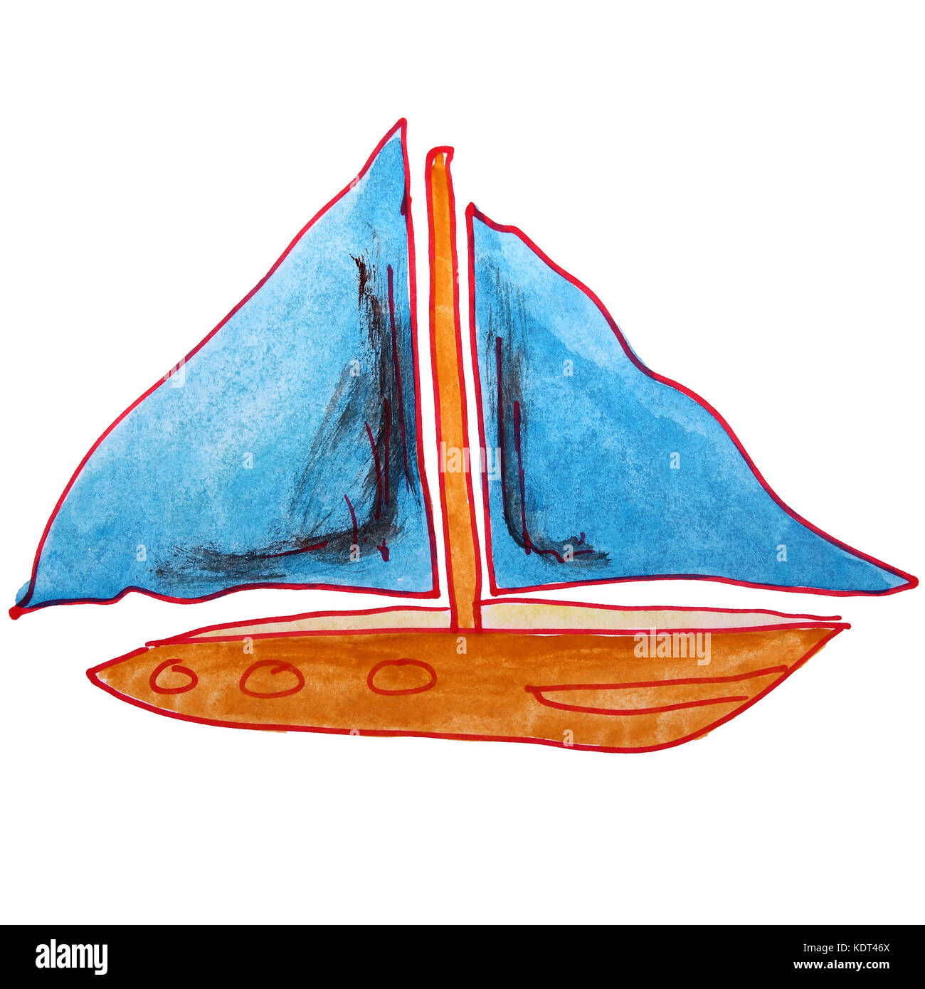 drawing cartoon kids watercolor sailboat on a white background Stock ...