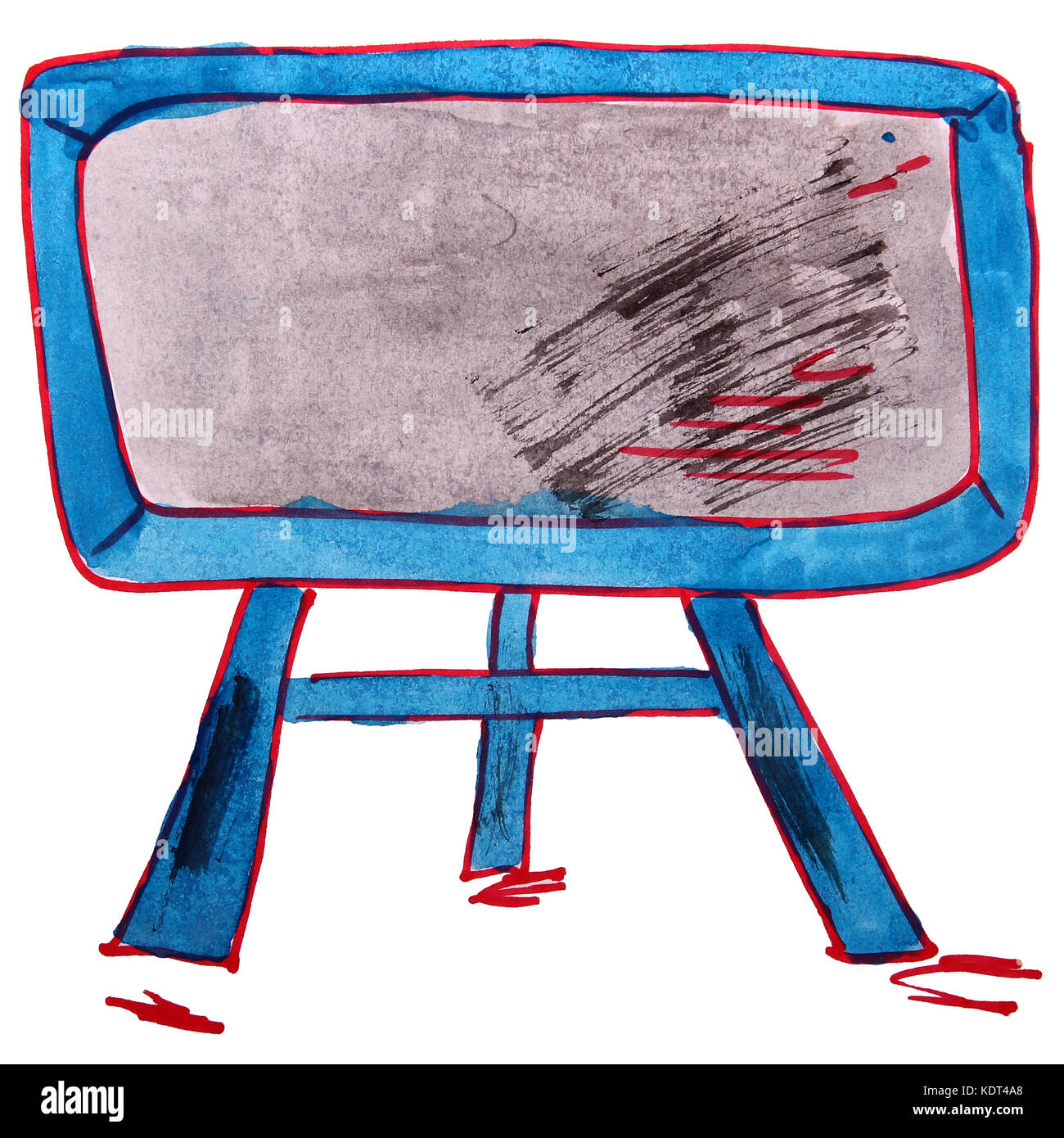 drawing children watercolor television, cartoon blue on a white Stock ...