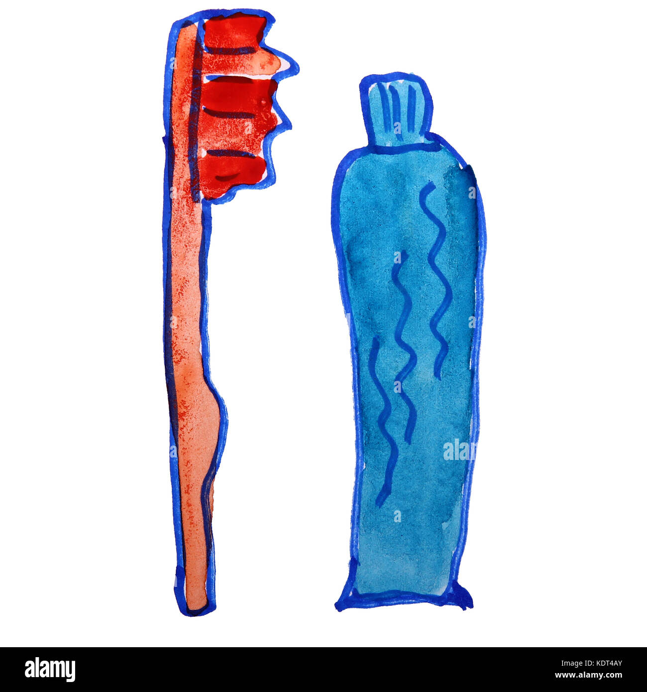 drawing kids watercolor brush, paste cartoon on a white backgrou Stock ...