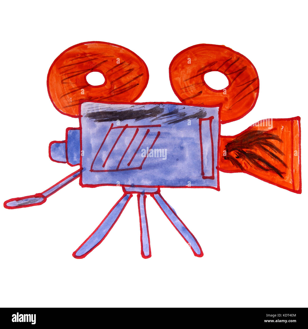 watercolor drawing kids cartoon video camera on a white backgrou Stock ...