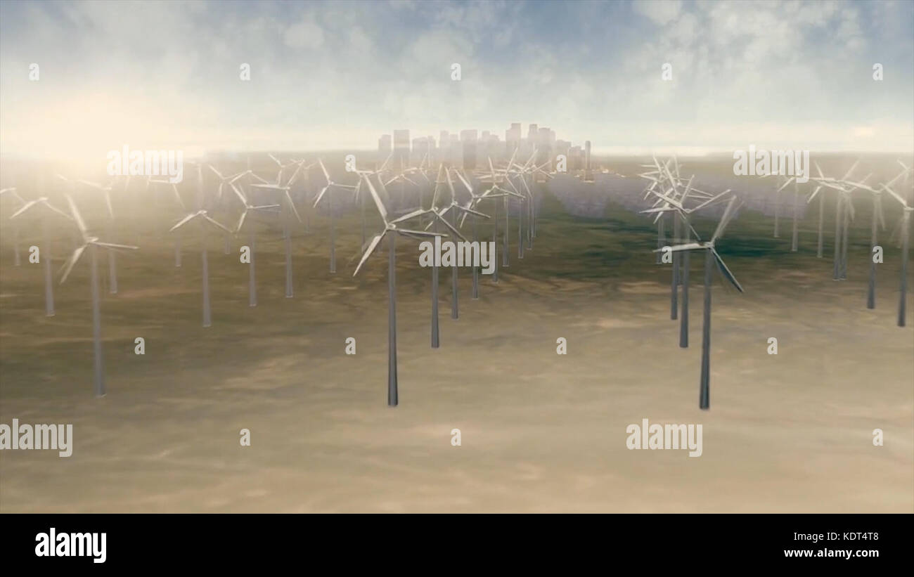 Windmill farm animation. Group of windmills for renewable electric ...