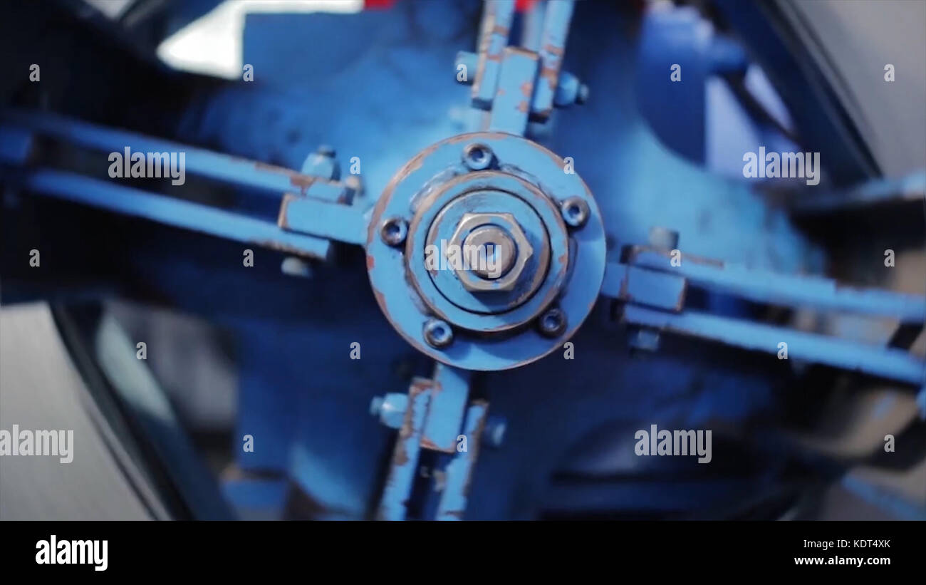 Big bolt. The rotating part of the machine. View of rotation machine in ...