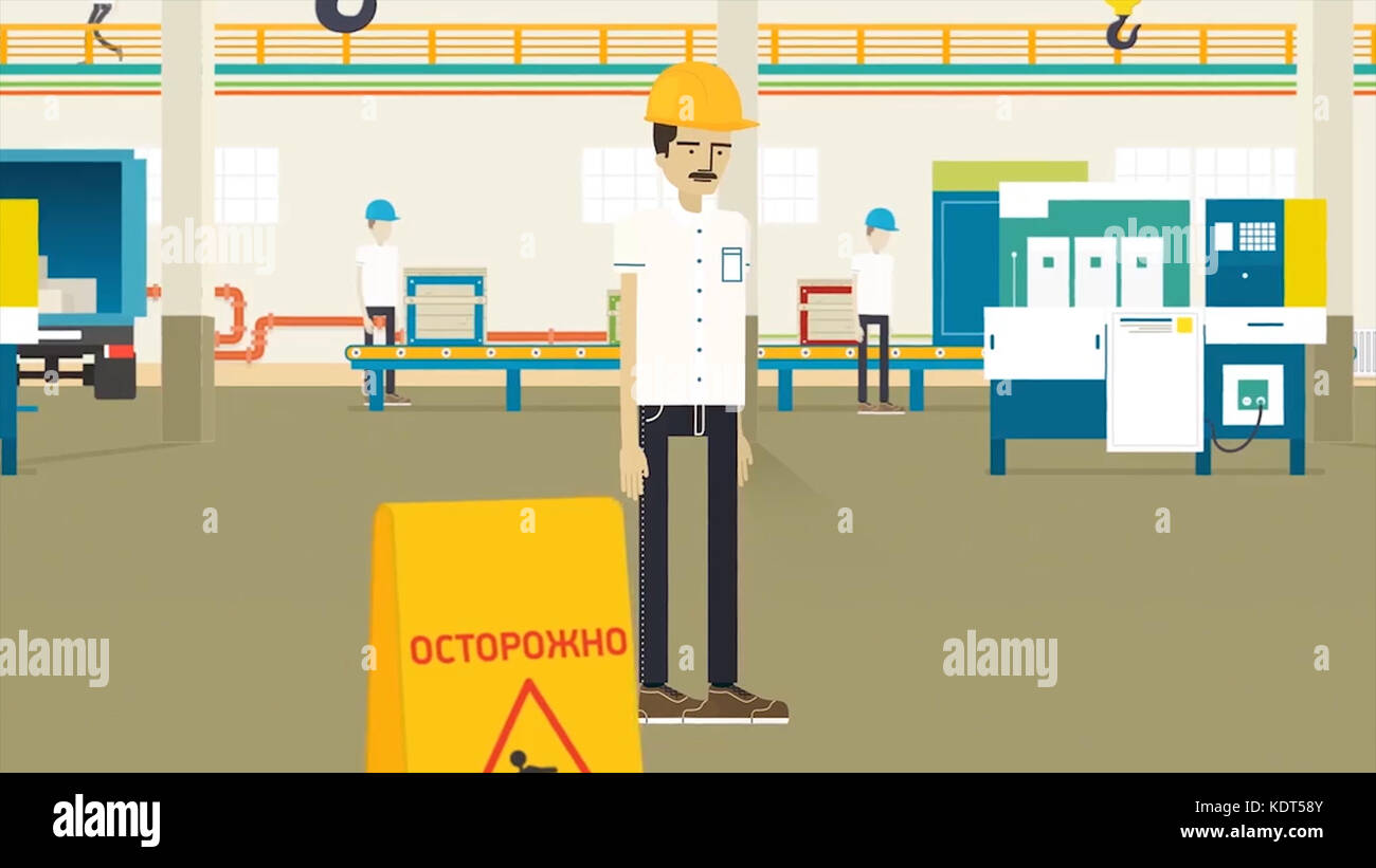 Man on the production animation. a man with a mustache and helmet work ...