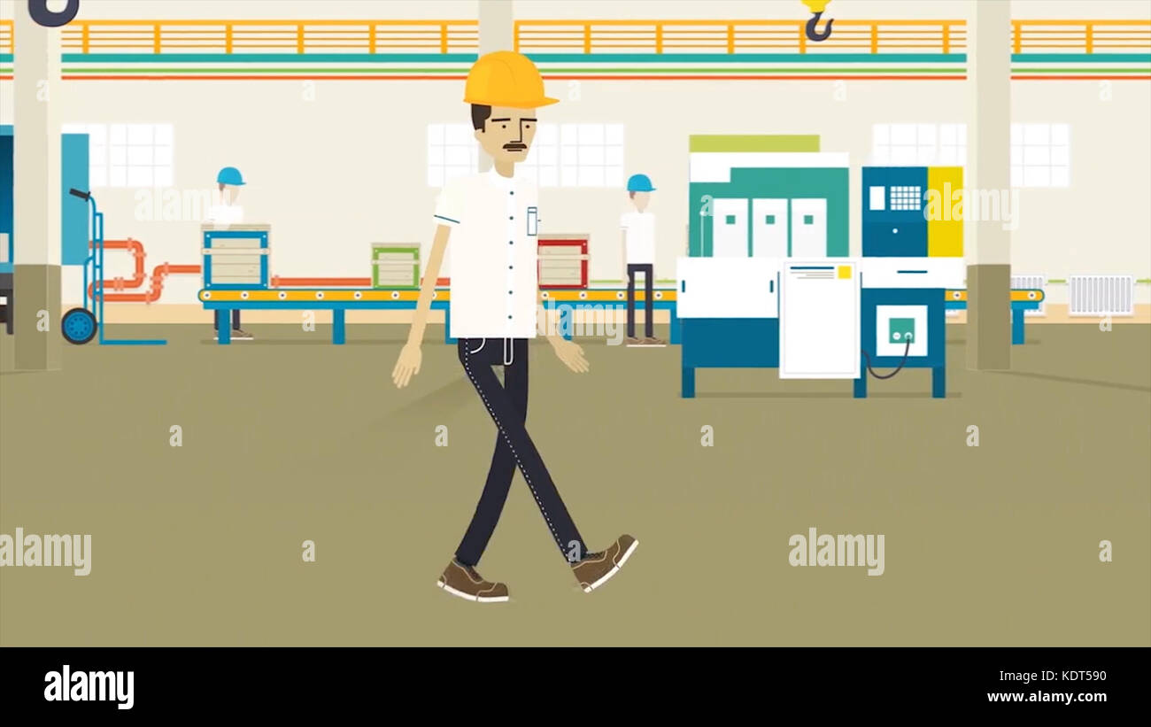 Man on the production animation. a man with a mustache and helmet work ...