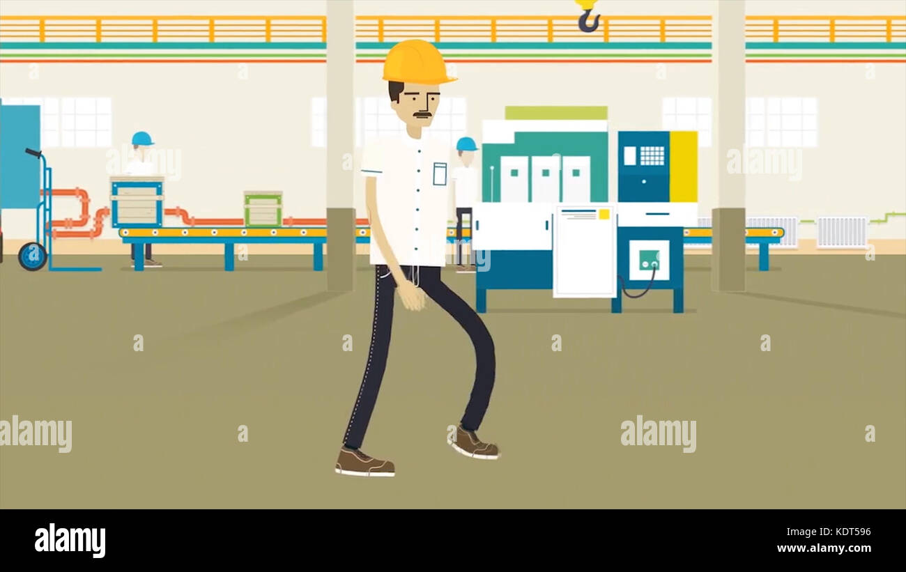 Man on the production animation. a man with a mustache and helmet work ...