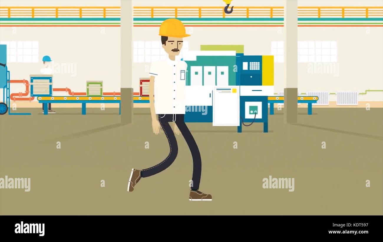 Man on the production animation. a man with a mustache and helmet work ...