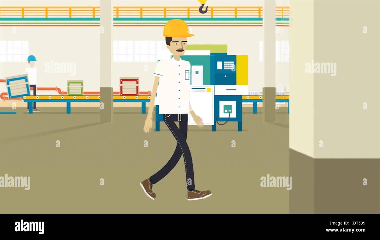 Man on the production animation. a man with a mustache and helmet work ...