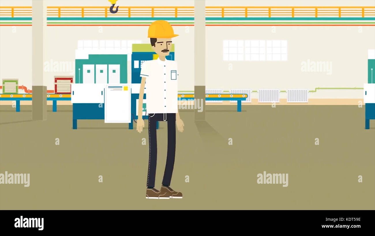 Man on the production animation. a man with a mustache and helmet work ...